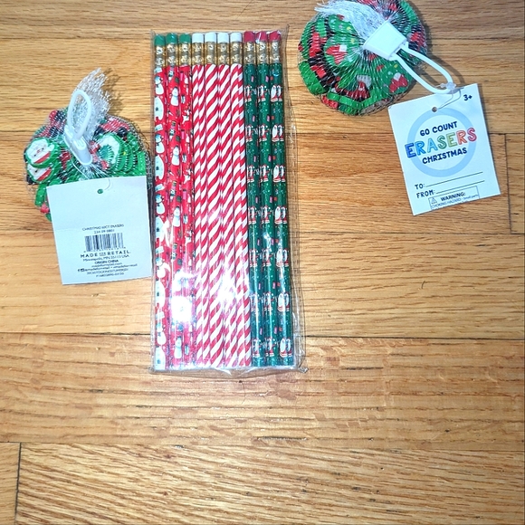 Office | 5 Bundle Of Christmas Pencils Erasers Santa Clouse Wooden ...